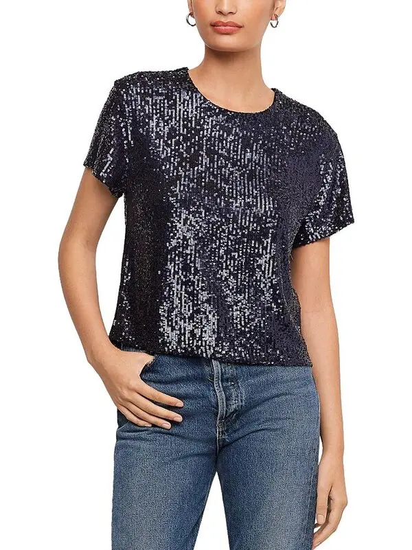 Fifteen Twenty Aerin Sequin Short Sleeve Top - Midnight