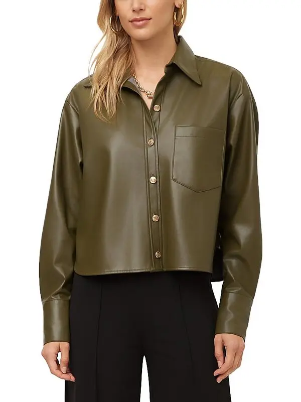 Fifteen Twenty Victoria Faux Leather Button Up Top - Moss