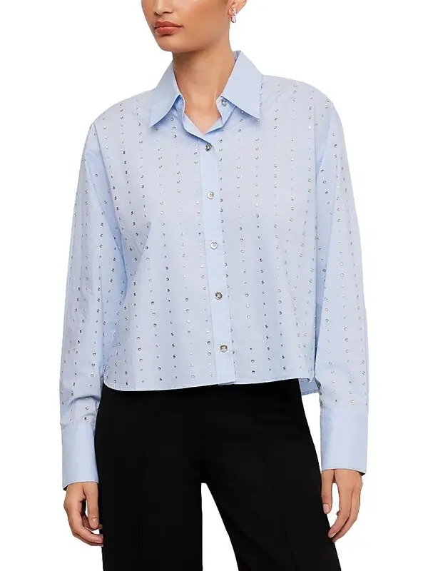 Fifteen Twenty Embellished Cotton Button-up Shirt - Sky