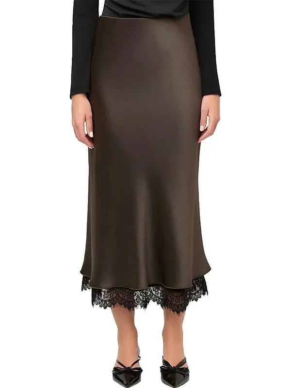 Fifteen Twenty Mia Lace Trim Bias Midi Skirt - Espresso