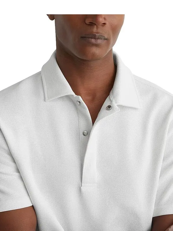 REISS Reed Textured Concealed Placket Polo Shirt - White