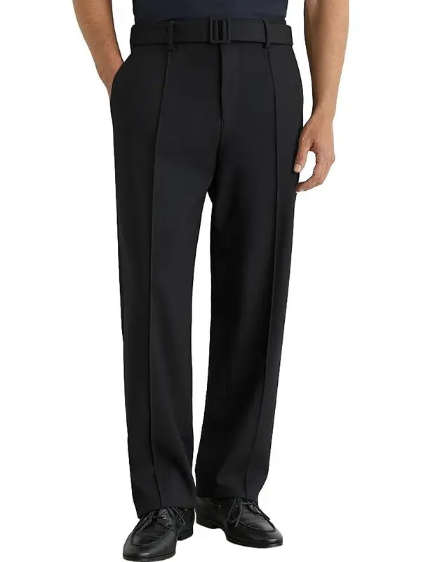 REISS Peshi Sliding Buckle Belt Trousers - Navy