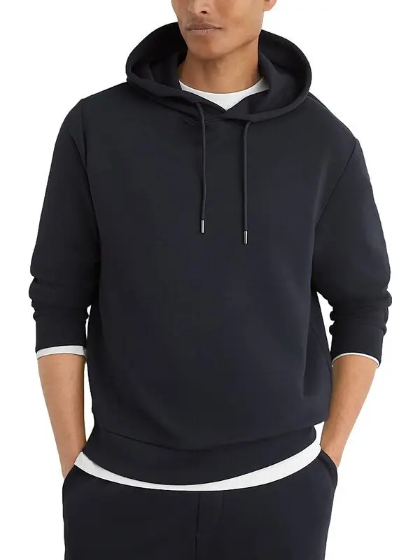 REISS Dane Interlock Jersey Pullover Hoodie - Navy