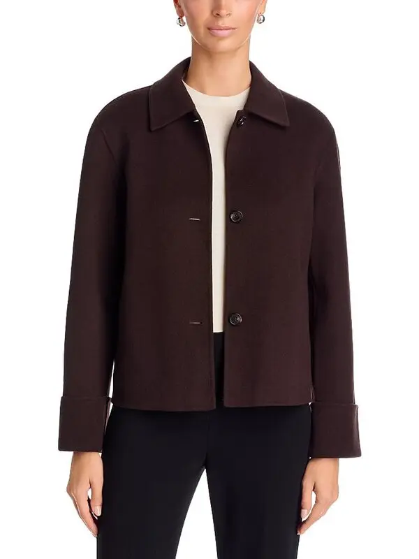 Theory Double Face Wool Blend Boxy Cuff Jacket - Cacao