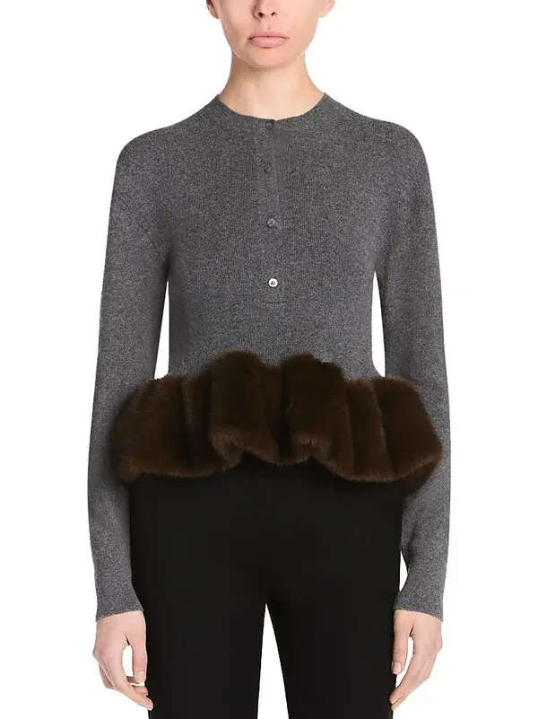 Stella McCartney Wool Blend Faux Fur Trim Sweater - Camel