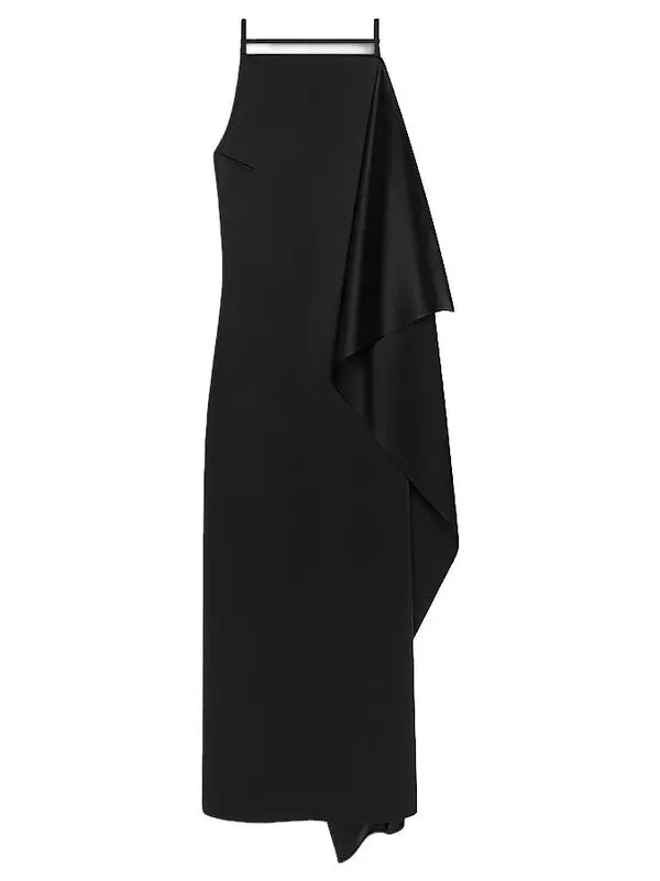 COURREGES Side Drape Sleeveless Satin Dress - Black