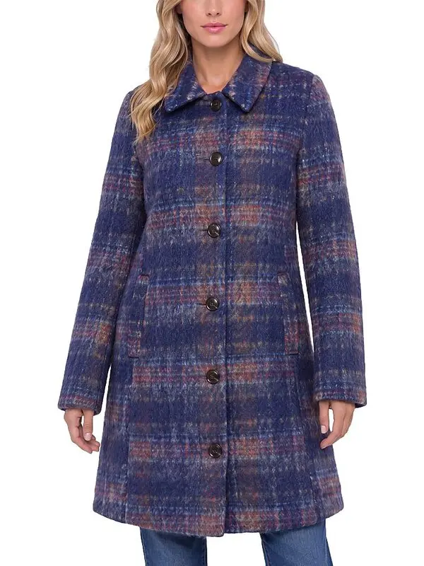 LIVERPOOL Raglan Sleeve Button Front Swing Coat - Navy Multi