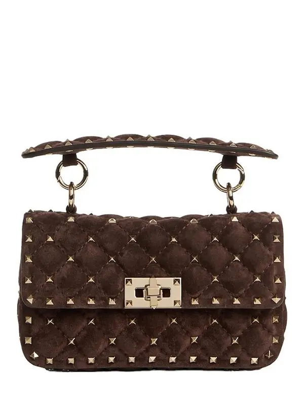 Valentino Garavani Rockstud Spike Small Suede Shoulder Bag - Brown
