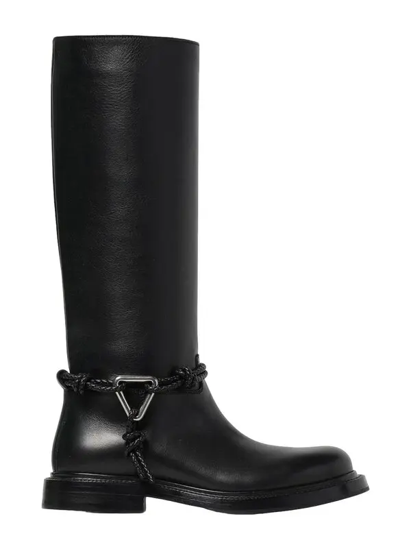 Bottega Veneta Leather Knee High Boots With Braided Detail - Black