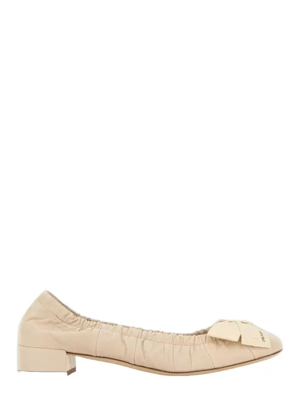 Prada Gathered Leather Ballerina - Cream