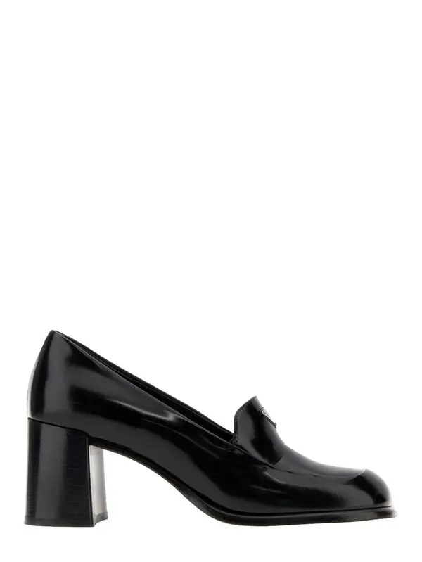 Prada Leather Loafer With Block Heel - Black