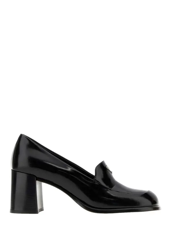 Prada Leather Loafer With Block Heel - Black