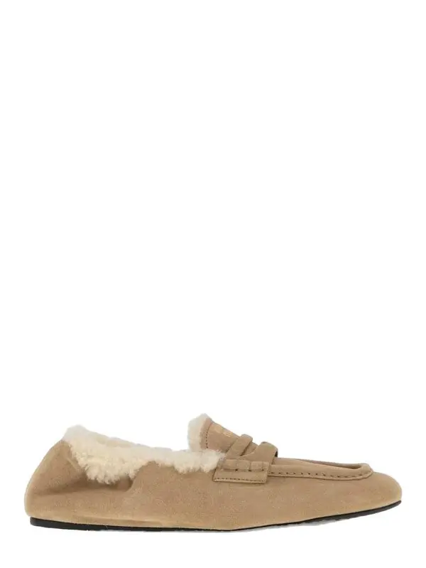 Miu Miu Suede Shearling Loafers - Cream