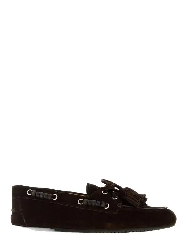 Miu Miu Dark Calf Leather Loafer With Tassel Detail - Brown