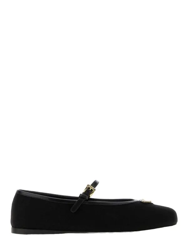 Prada Fabric Ballet Flats With Buckle Strap - Black