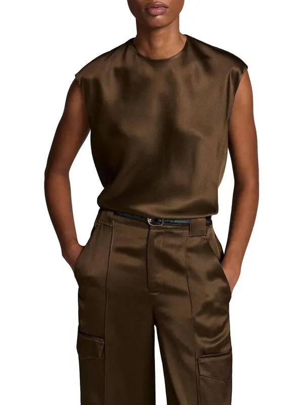 Vince Satin Relaxed Cap-sleeve Top - Cypress