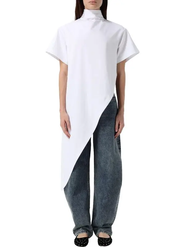 ALAIA Alaia Asymmetrical Draped Cotton Jersey Turtleneck Top - White