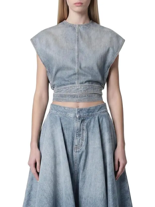ALAIA Cropped Cotton Denim Top Alaia - Blue
