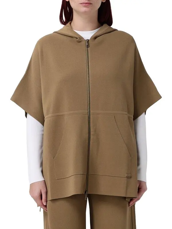 Max Mara Hooded Viscose Cape With Zip Closure - Brown