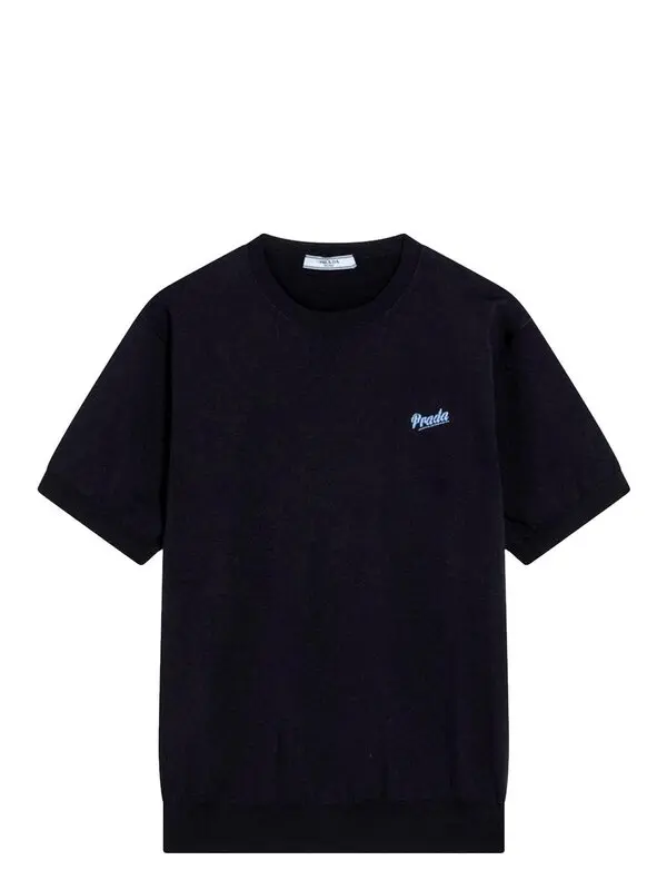 Prada Crew-neck Pullover In Silk And Cotton Blend - Blue
