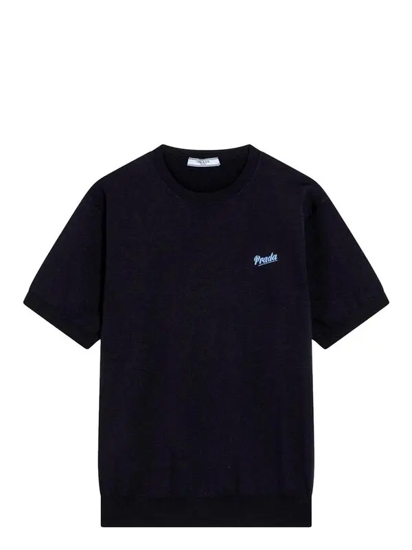 Prada Crew Neck Silk And Cotton Blend Pullover - Blue