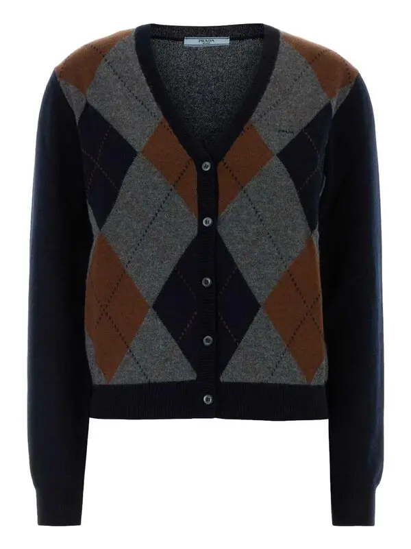 Prada Argyle V-neck Cashmere Cardigan - Blue