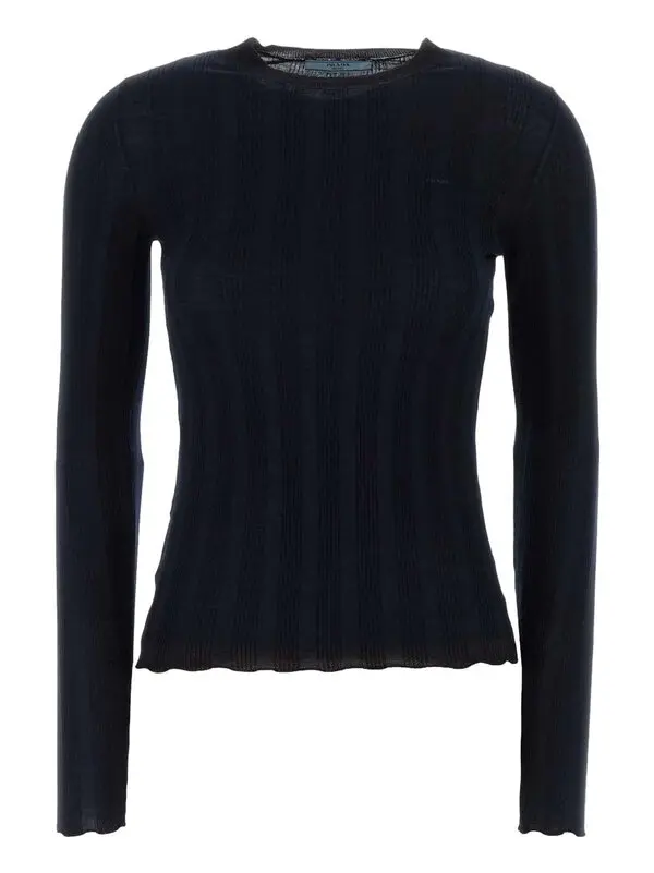 Prada Ribbed Wool Blend Sweater - Blue