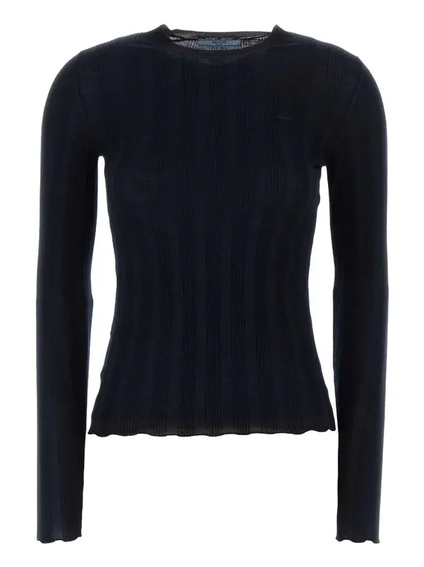 Prada Ribbed Wool Blend Sweater - Blue