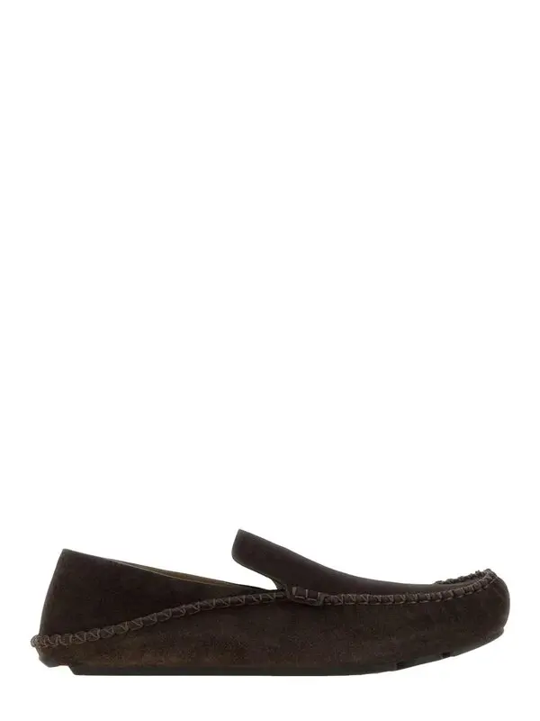 Loewe Rambla Suede Calfskin Driver Loafers With Rubber Sole - Brown