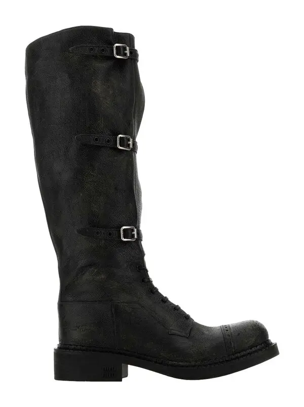 Miu Miu Knee High Boots With Buckle Detail - Black