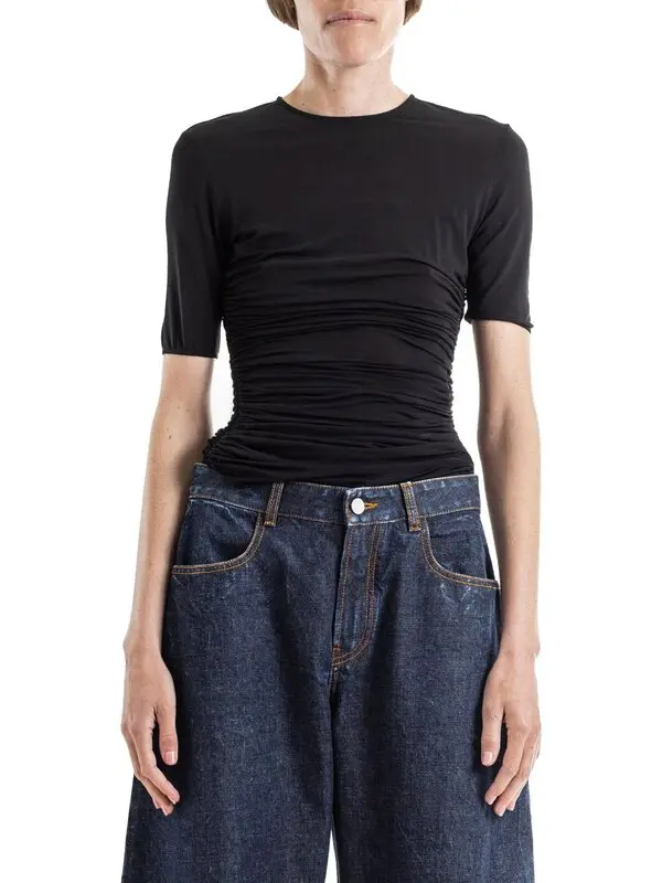 Alaïa Slim Fit Ruched Crewneck T-shirt - Black