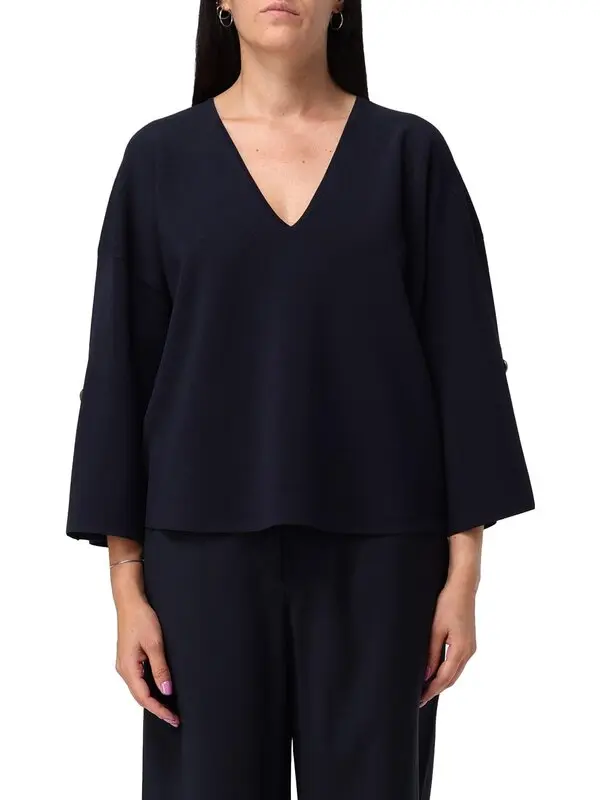 Max Mara Cropped Long-sleeved Blouse With V-neck And Dropped Shoulders - Blue