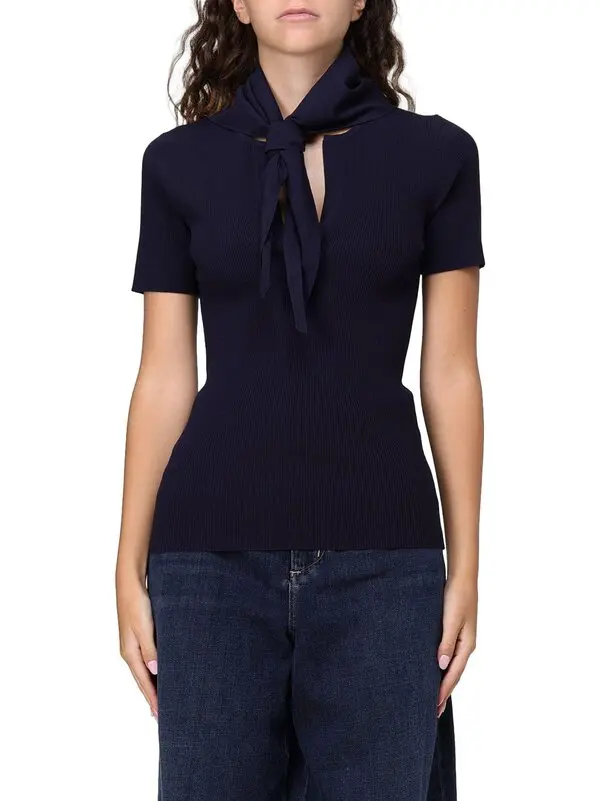 Max Mara Ribbed Knit Top With Tie Detail - Blue