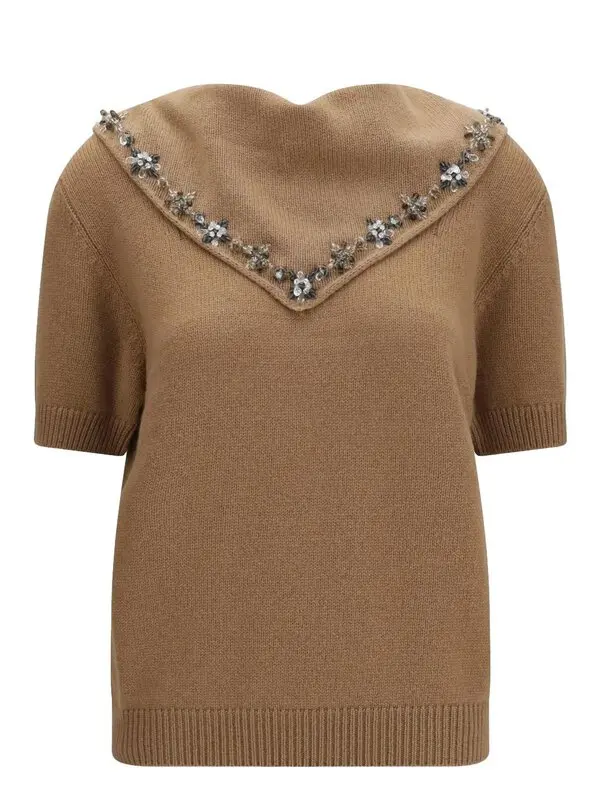 Prada Embellished Cashmere Sweatshirt - Brown