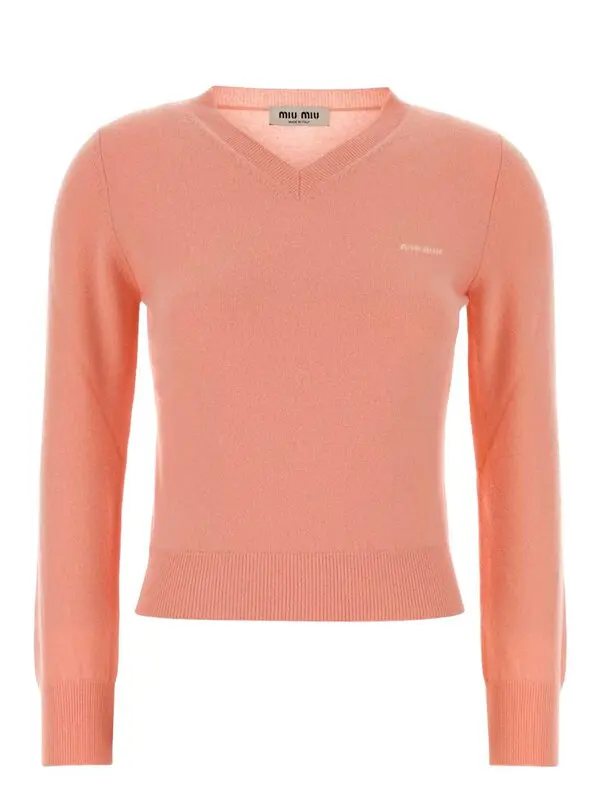 Miu Miu V-neck Fine Knit Sweater - Orange