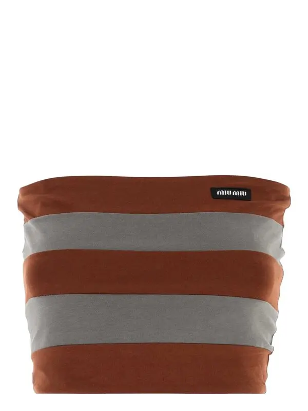 Miu Miu Striped Cotton Strapless Top - Brown