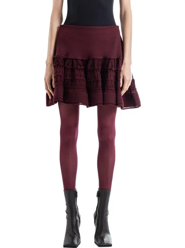 ALAIA Ruffled Wool Mini Skirt - Red