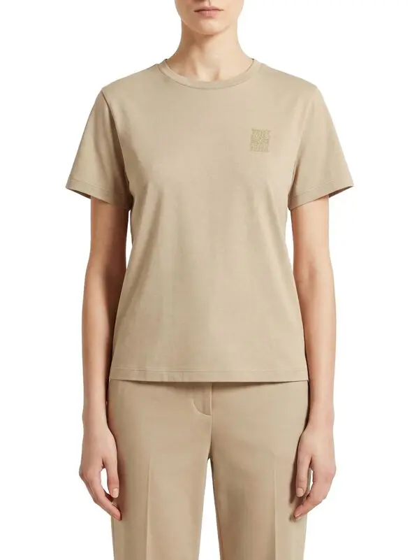 Max Mara Cotton Blend Crew-neck T-shirt With Tone-on-tone Logo - Gray