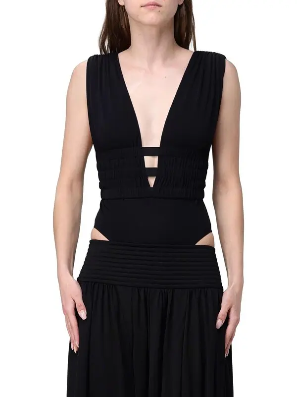 ALAIA V-neck Slim Fit Cut-out Top Alaia In Viscose With Strap Detailing - Black