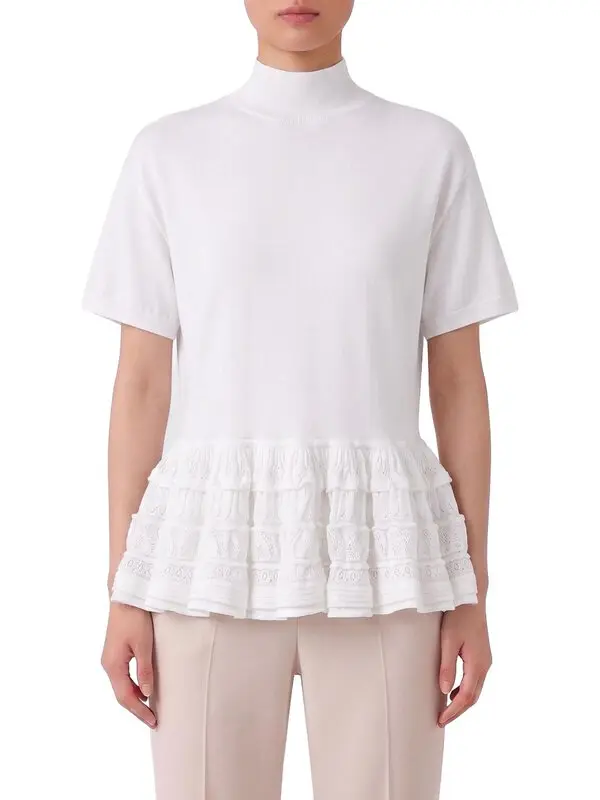 ALAIA Alaia Virgin Wool Top With Lace Trim - White