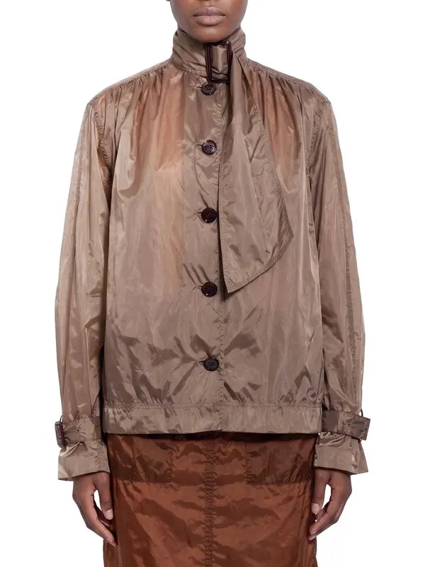 Saint Laurent Nylon Shirt With High Pussy-bow Collar And Long Sleeves - Brown