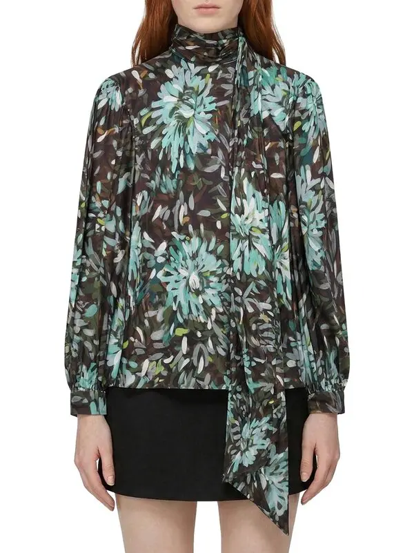 Gucci Floral Print Silk Twill Shirt - Blue