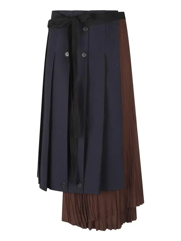 Prada Pleated Virgin Wool And Viscose Midi Skirt - Blue