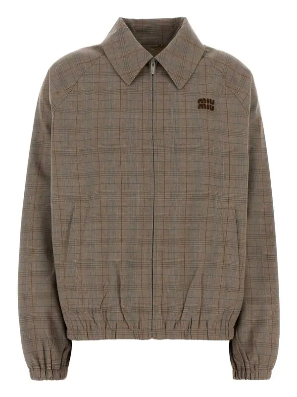 Miu Miu Plaid Wool Zip-up Jacket - Brown