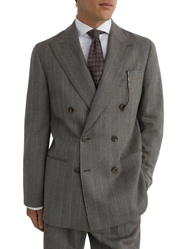 REISS Deal Classic Fit Wool Double-breasted Pinstripe Suit Blazer - Grey