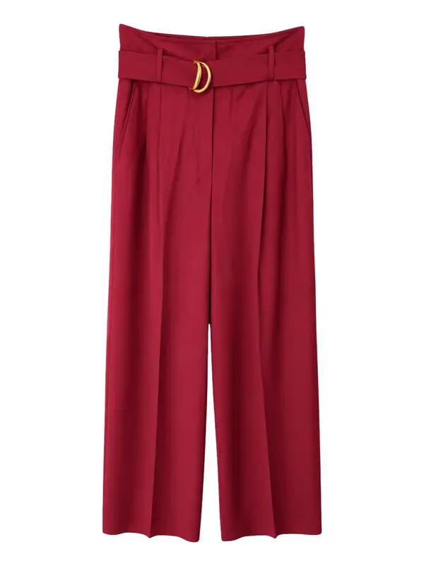 Max Mara Tailored Belted Virgin Wool Trousers - Red