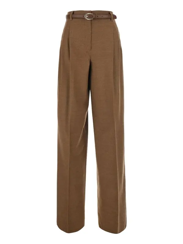 Max Mara Wool Blend Belted Trousers - Brown