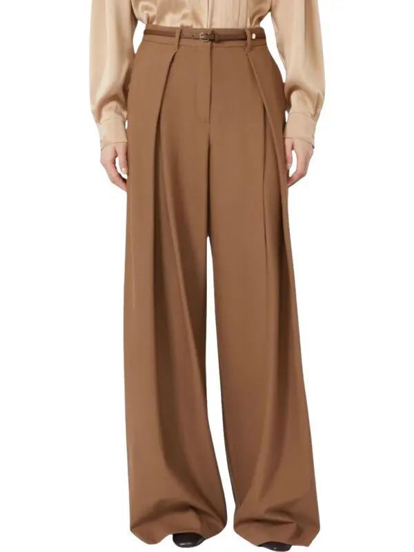 Max Mara Wide Leg Pleated Trousers - Brown