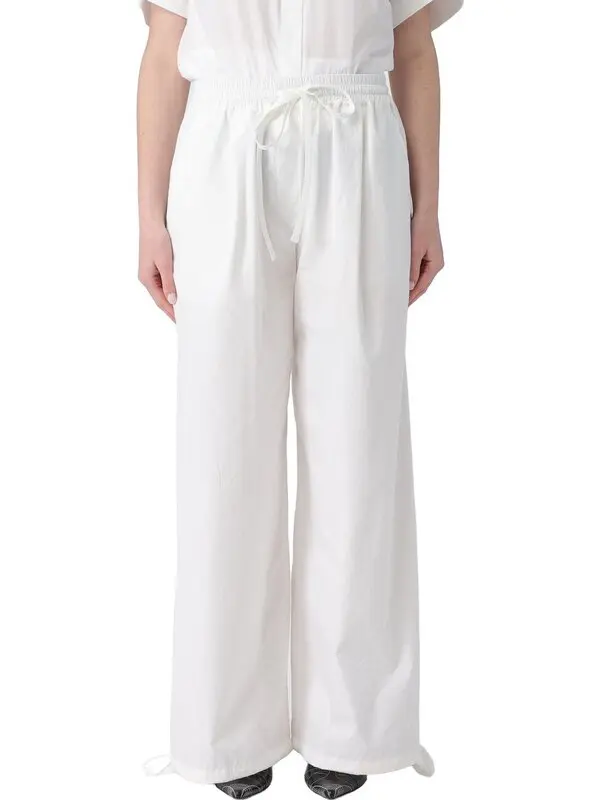 Max Mara Cotton Palazzo Trousers With Drawstring - Cream
