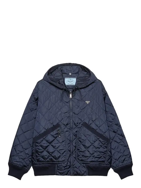 Prada Quilted Re-nylon Down Jacket With Hood - Blue